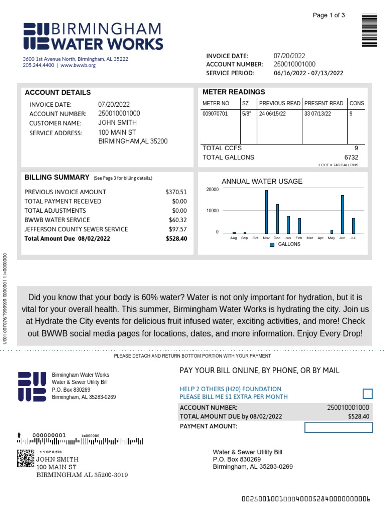 Birmingham Water Works Bill Overview | PDF | Invoice | Service Industries