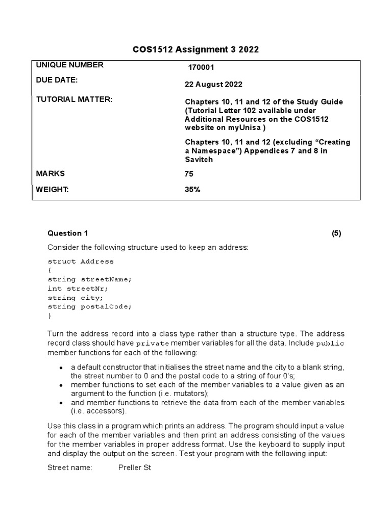 COS1512 Assignment 3 2022 | PDF | Method (Computer Programming) | Class ... COS1512 Assignment 3 2022 | PDF | Method (Computer Programming) | Class ...