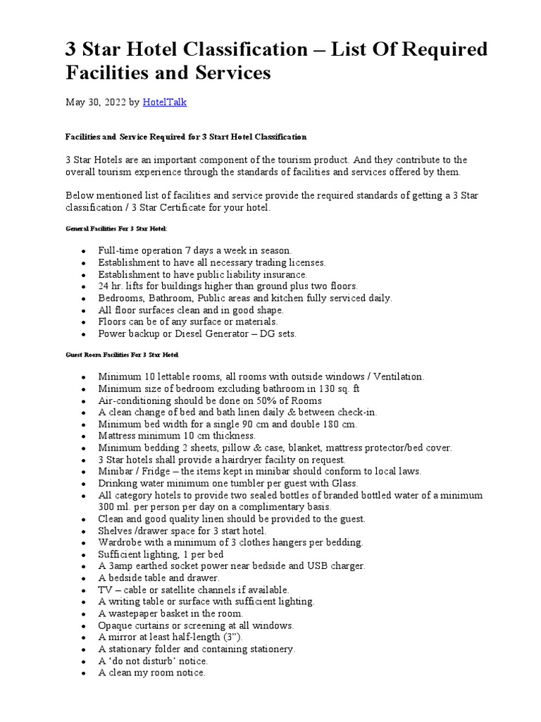 3 Star Hotel Requirements and Facilities | PDF | Bathroom | Shower