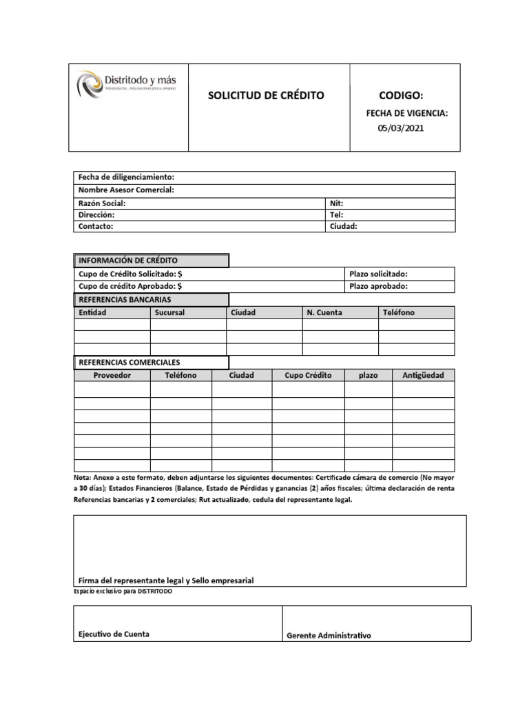 Formato Solicitud de Credito Actualizado | PDF