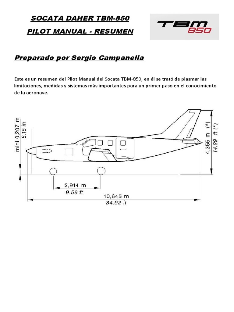 Socata Daher Tbm-850 Pilot Manual en Español | PDF | Tren de aterrizaje | Avión
