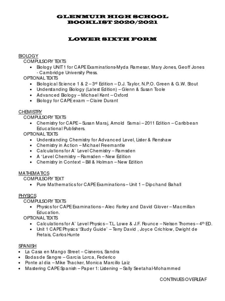 GHS Book List 2020 - 2021 - Lower 6th Form | PDF | Science & Mathematics