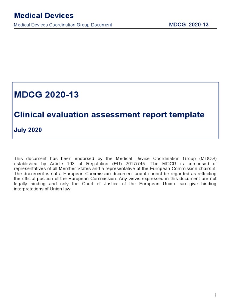 MDCG 2020-13: Clinical Evaluation Assessment Report Template | PDF ...