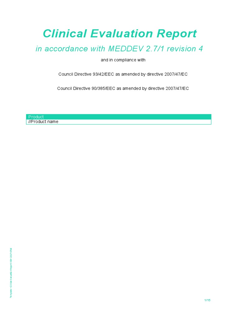 Clinical Evaluation Report Template MDR | PDF | Medical Device | Risk ...