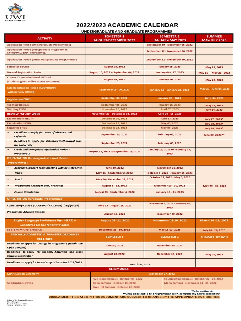 2022-2023 Academic Calendar | PDF | Academic Term | Undergraduate Education