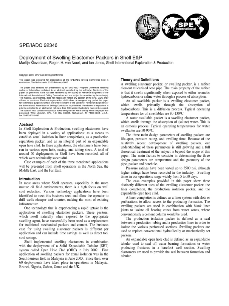 SPE 92346 Shell Swell Packer Case Histories | PDF | Casing (Borehole ...