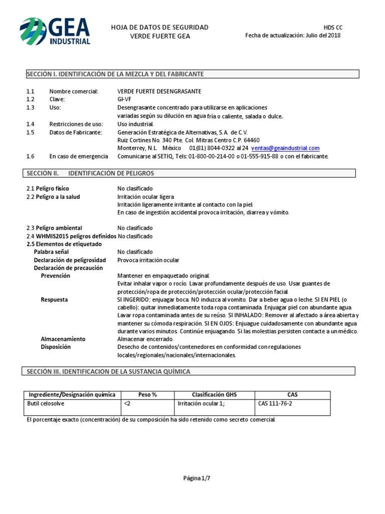 Verde Fuerte Hoja de Seguridad | PDF | Agua | Toxicidad