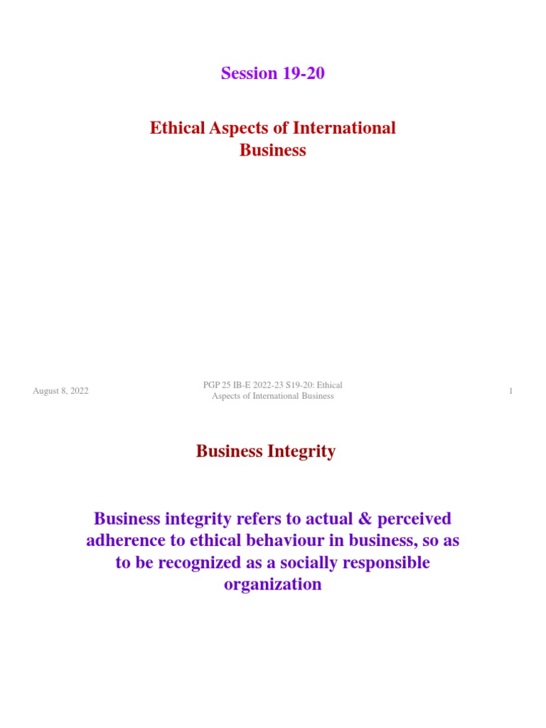 IIM-K IB-E 2022-23 AB S19-20 Ethical Aspects | PDF | Political ...