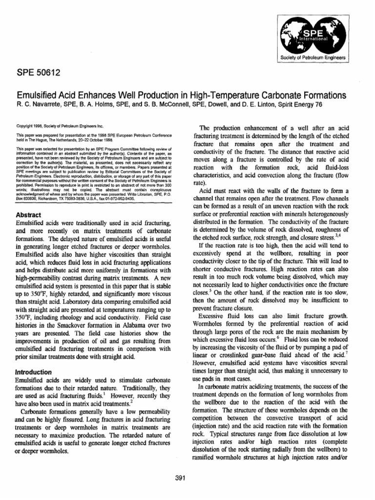 Spe 50612 Emulsified Acid | PDF | Viscosity | Shear Stress