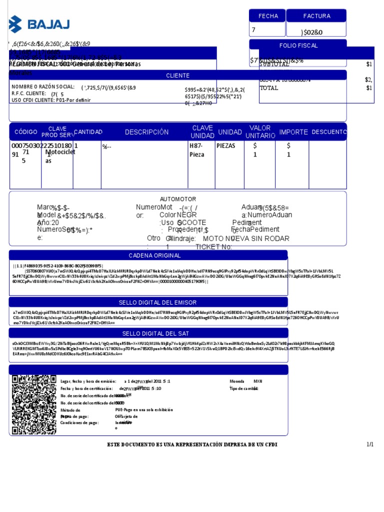Factura Bajaj Pulsar | PDF