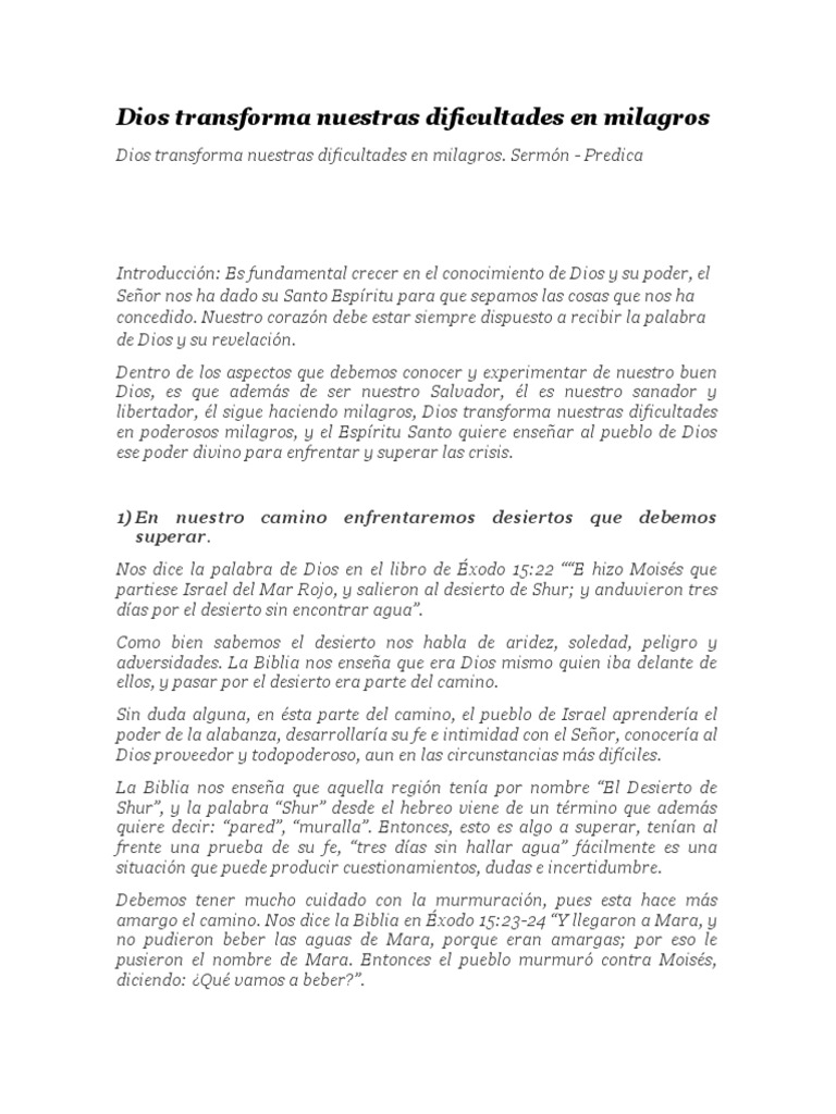 Dios Transforma Nuestras Dificultades en Milagros | PDF | Moisés ...