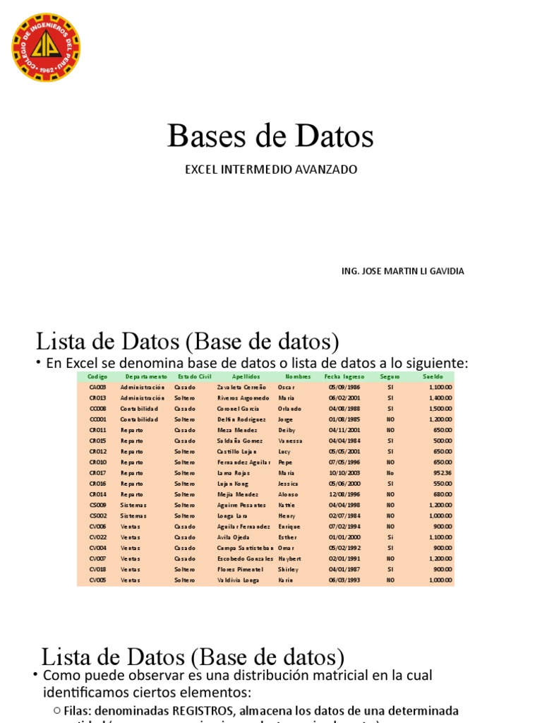 Base de Datos Excel Intermedio | Descargar gratis PDF | Recuperación de ...