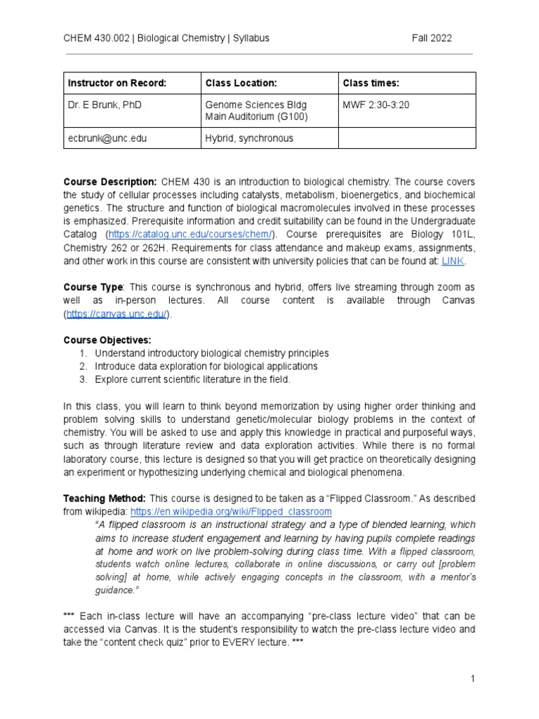 Chem430.002 Syllabus FA2022 | PDF | Course Evaluation | Test (Assessment)