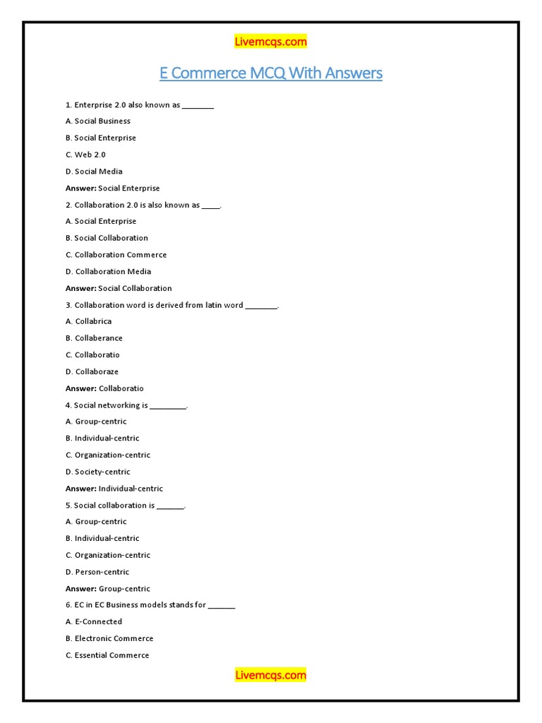 E Commerce MCQ With Answer PDF | PDF | E Commerce | Marketing