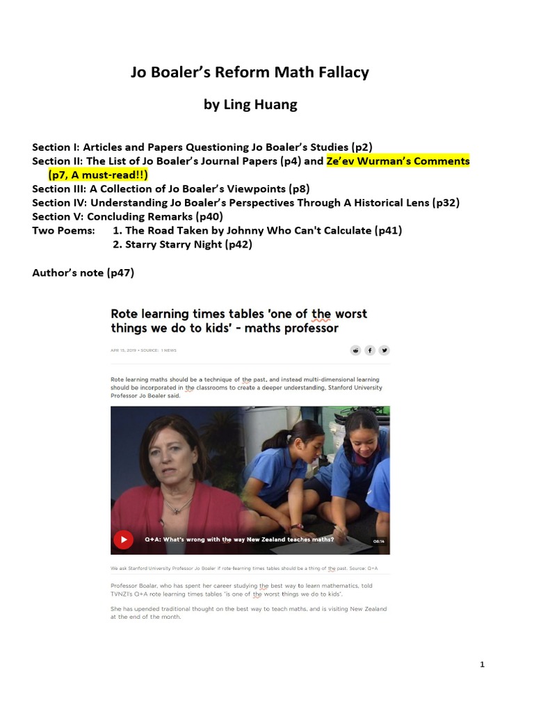 Jo Boaler Math Reform Fallacy | PDF | Mindset | Teaching Method