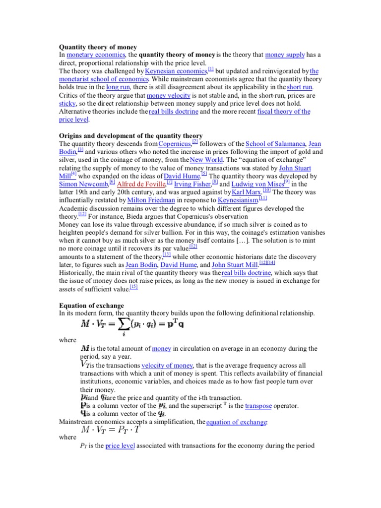 Quantity Theory of Money | PDF | Quantity Theory Of Money | Money Supply