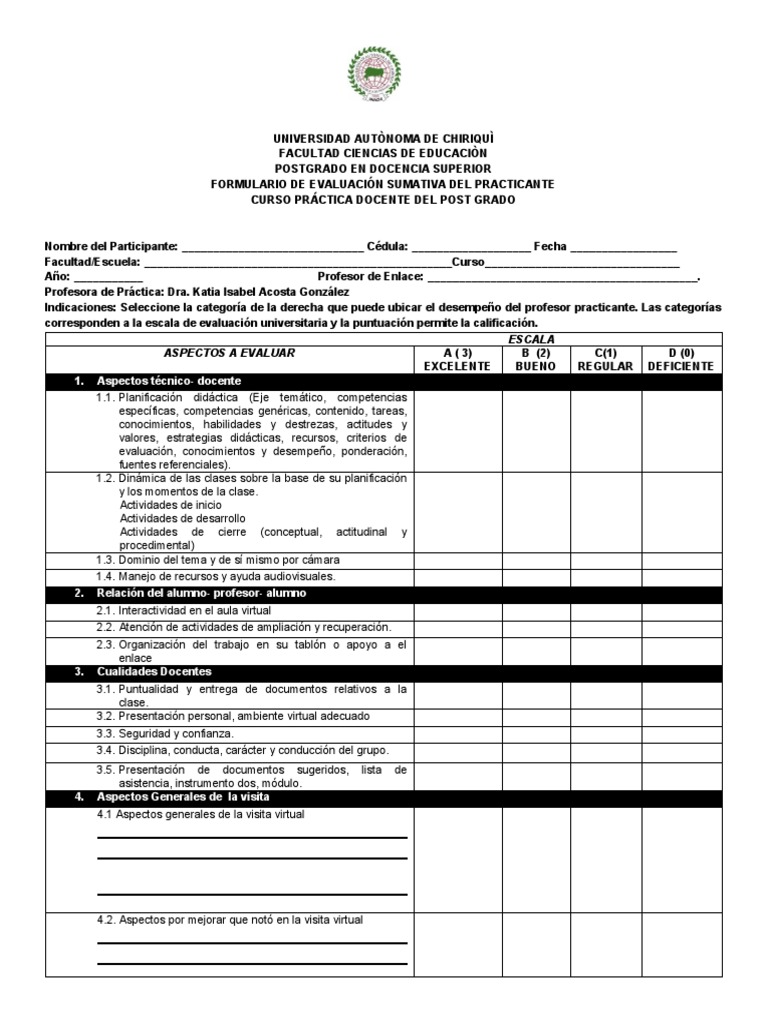 Formulario de Evaluacion Practica Modificado | PDF | Maestros | Evaluación