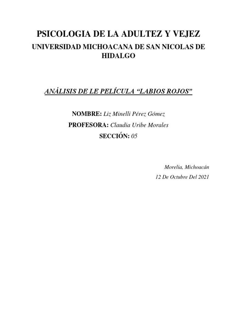Análisis de la película "Labios Rojos | PDF | Adultos
