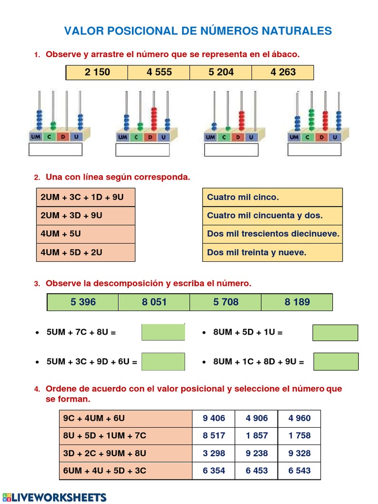 Comprensión del valor posicional en números naturales | PDF