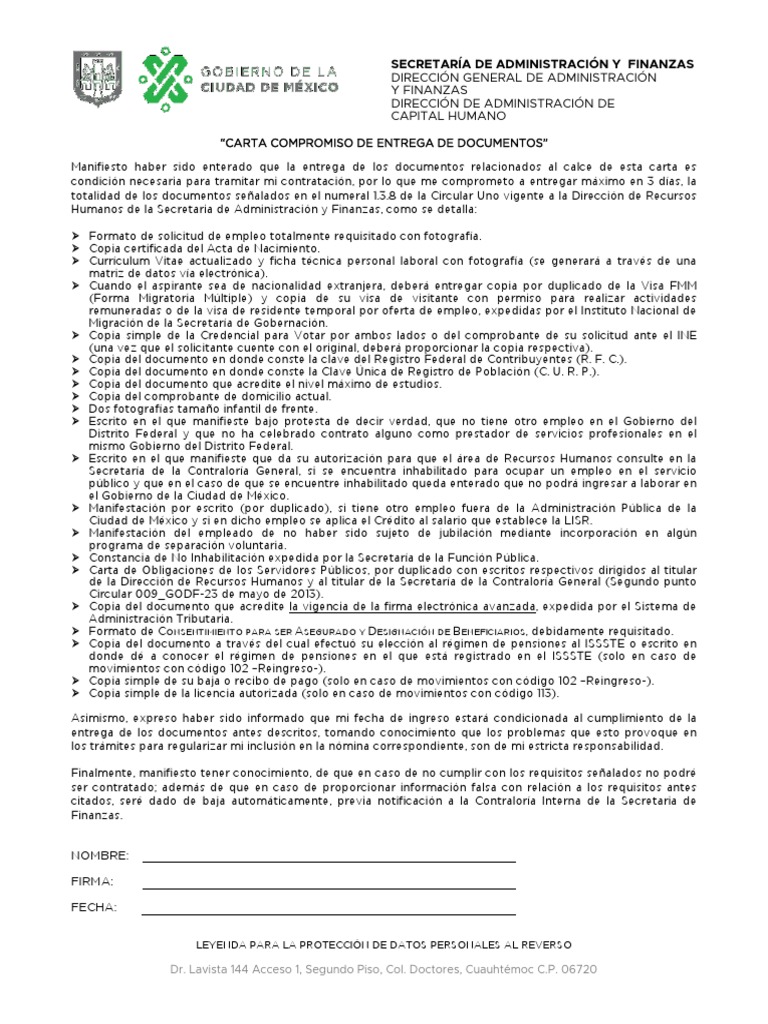 00 - Carta Compromiso de Entrega de Documentos - 2019 | PDF | Visa de ...