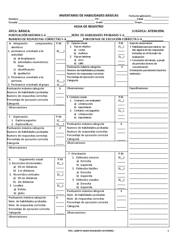 Inventario de Habilidades Básicas Liz | PDF
