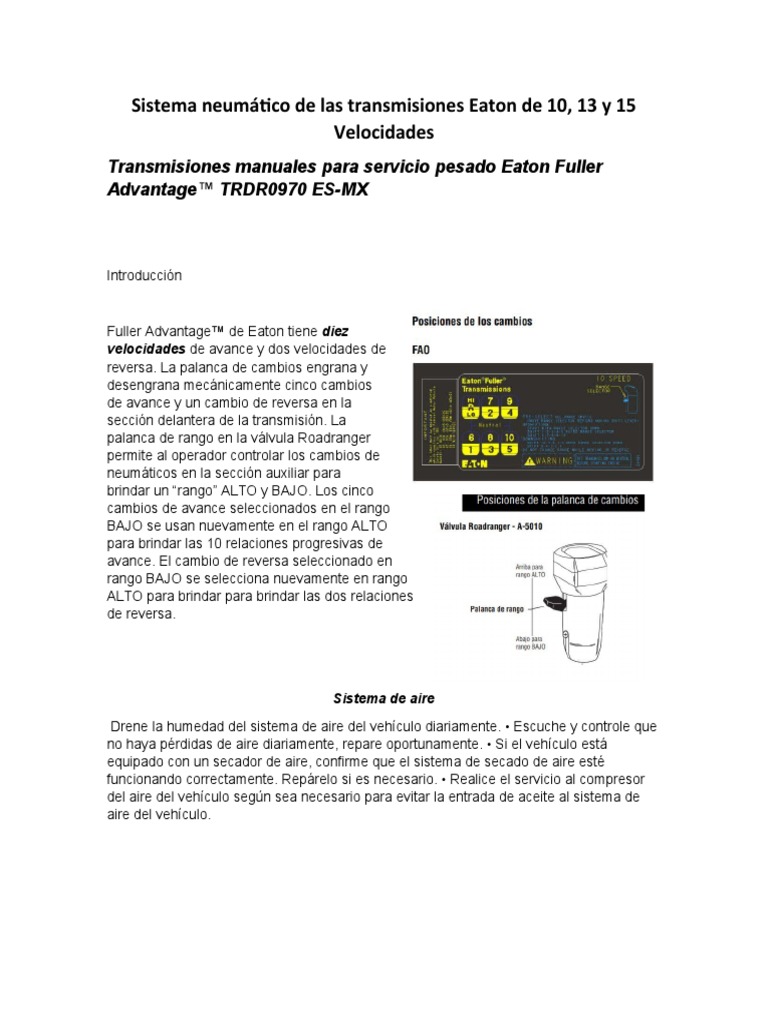 Sistema Neumático de Las Transmisiones Eaton de 10, 13 y 15 | PDF ...