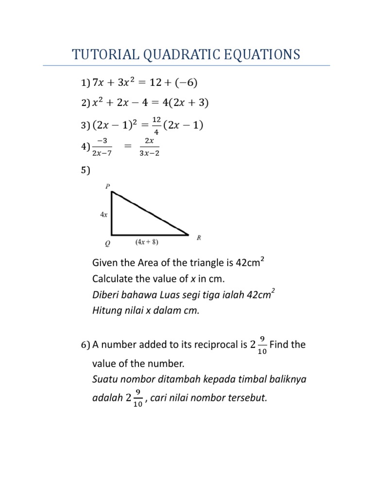 Quadratic Equations Tutorial Guide Pdf Teaching Methods And Materials 7029