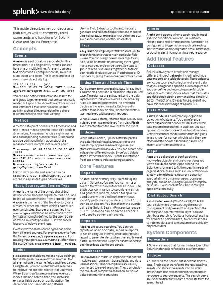 Splunk Quick Reference Guide | PDF | Tag (Metadata) | Database Index