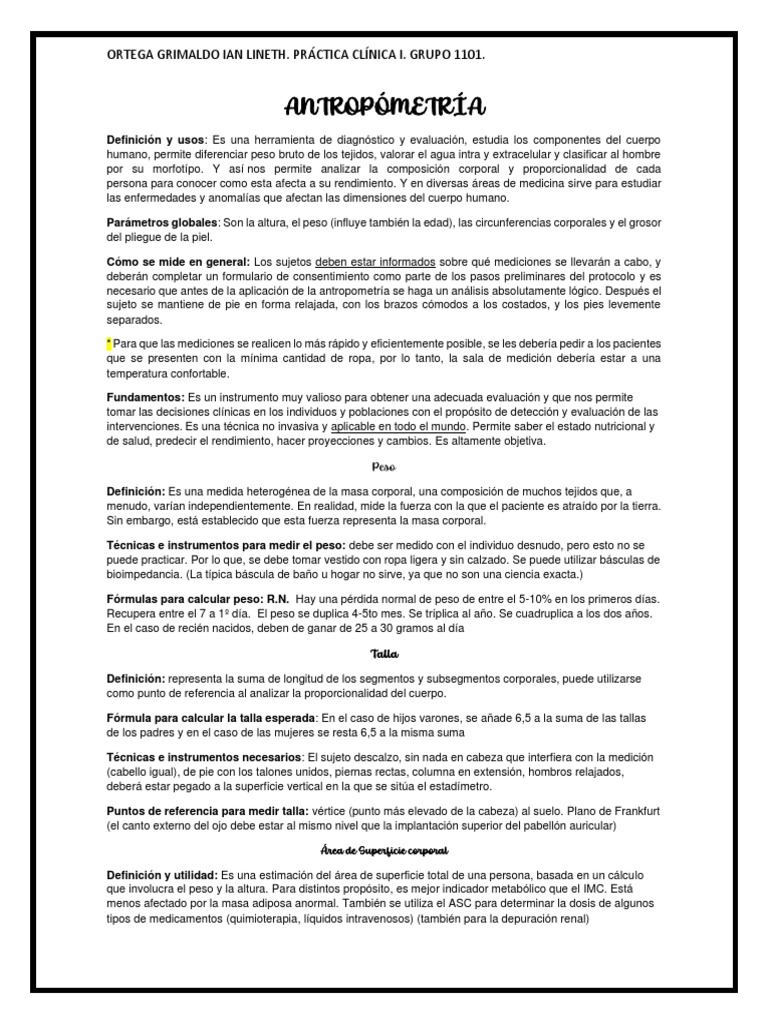 Antropometría Pdf índice De Masa Corporal Obesidad
