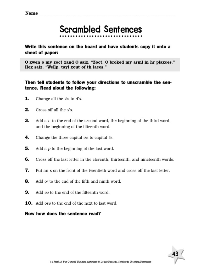 Scrambled Sentence Reading Activity | PDF