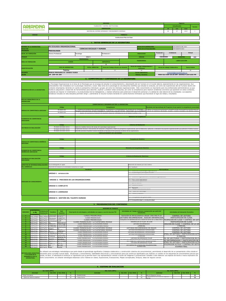 PLAN DE CLASES 701 PSICOLOGIA ORGANIZACIONAL - Firmado | PDF ...