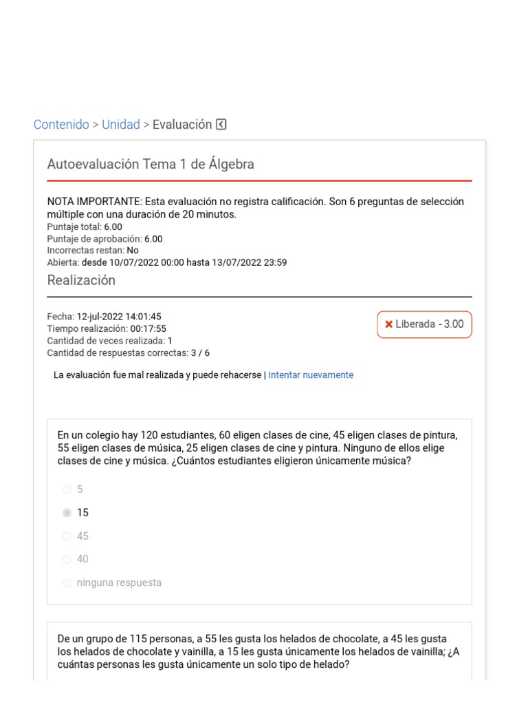 Autoevalución Tema 1 Algebra | PDF