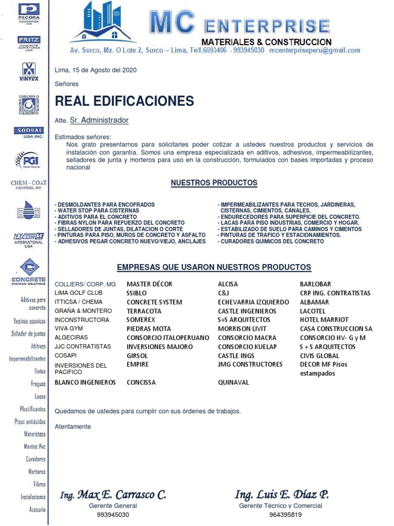 Real Edificaciones, Carta de Presentacion - MC Enterprise | PDF