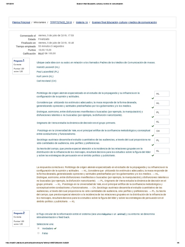 Examen Final: Educación y Medios 2019 | PDF | Comunicación | Sociología
