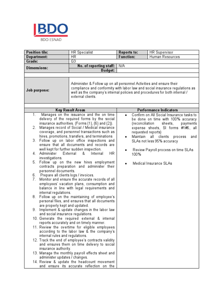 Position Tile: Reports To: Department: Function: Grade: Dimensions: No ...
