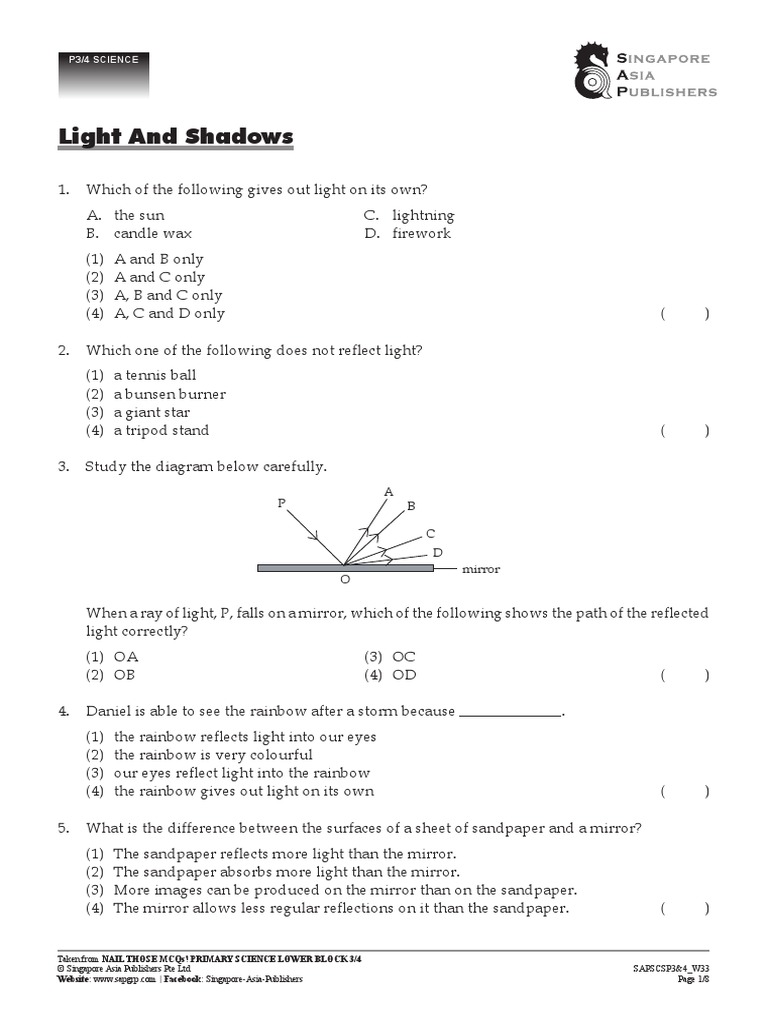 Light and Shadows: P3/4 Science | Download Free PDF | Shadow | Mirror