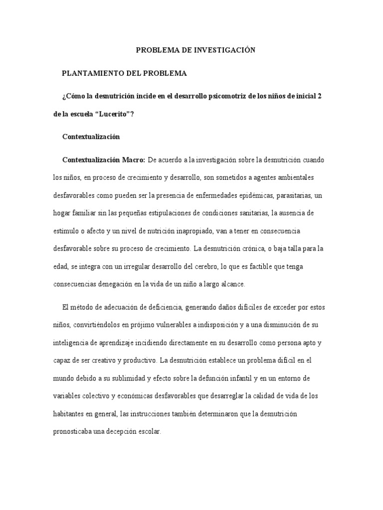 Problema de Investigación Macro, Meso y Micro | PDF | Desnutrición | Nutrición