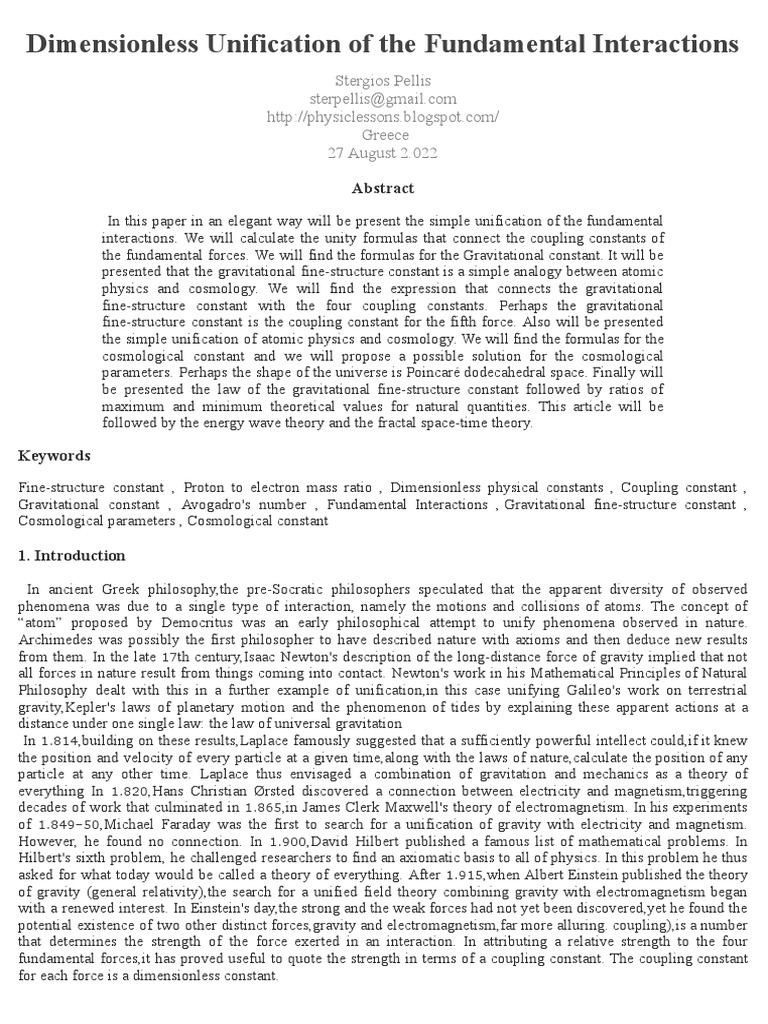Dimensionless Unification of The Fundamental Interactions | PDF | Fundamental Interaction | Quark