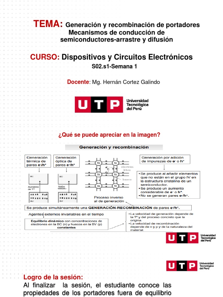 S02.s1-Generacion y Recombinacion de Portadores | PDF | Semiconductores | Electrón