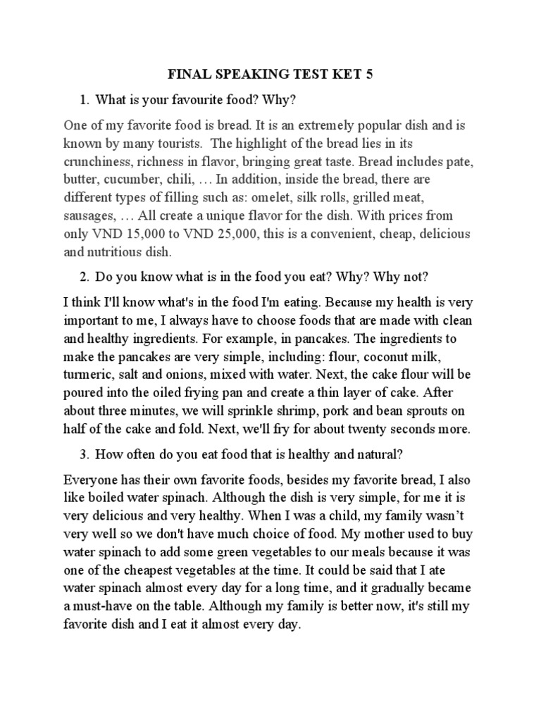 Final Speaking Test Ket 5 | PDF | Foods | Pancake Final Speaking Test Ket 5 | PDF | Foods | Pancake