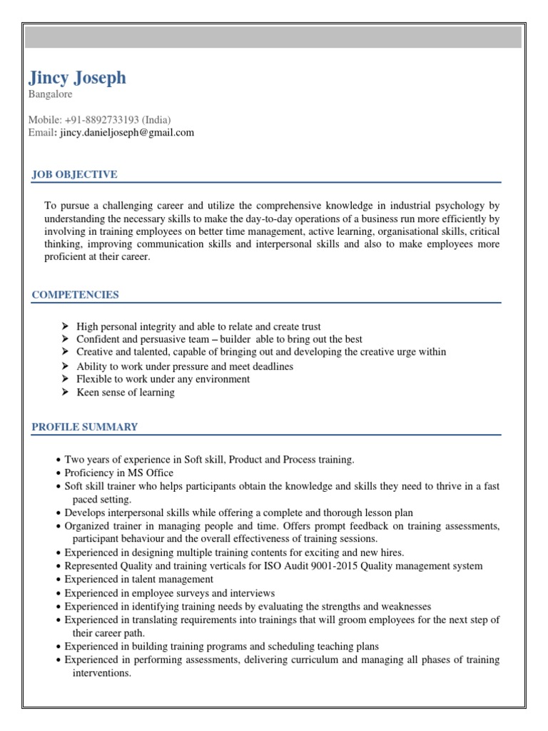 Jincy Joseph Resume | PDF | Creativity | Leadership