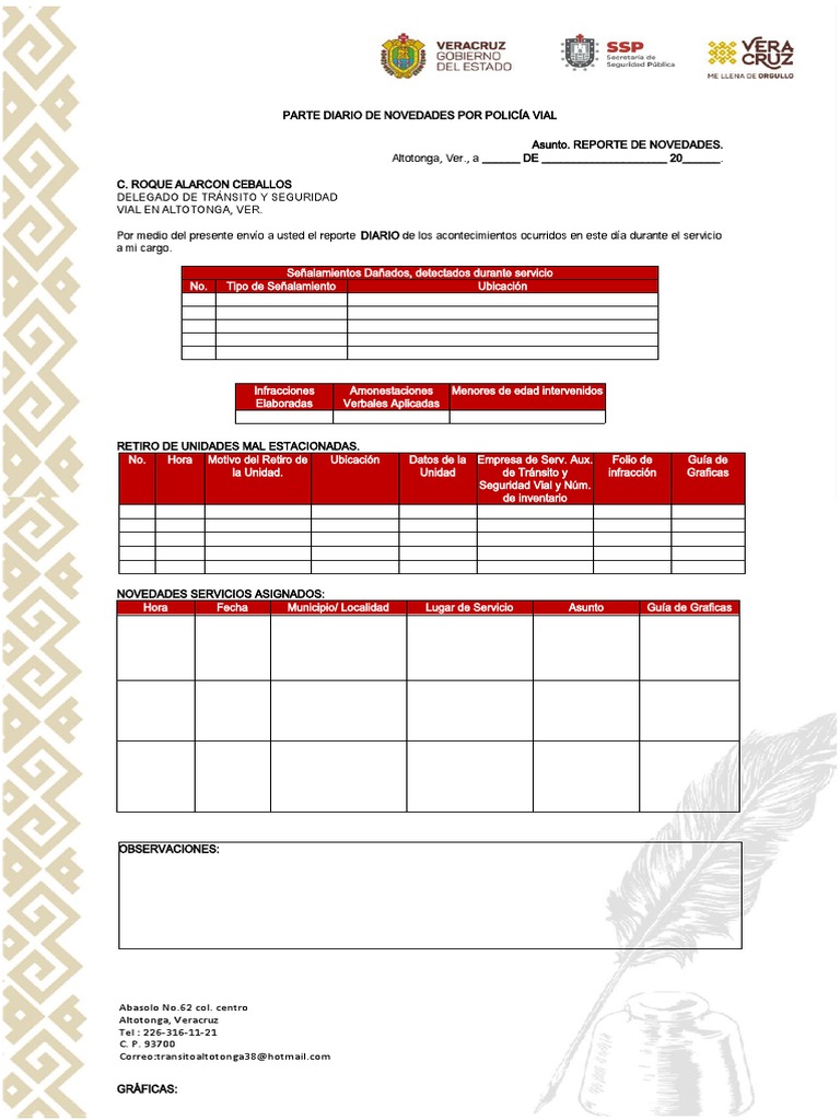 Parte Novedades Policia Vial Alejandro | PDF