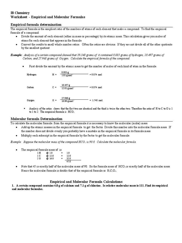 Empirical and Molecular Formula Guide | PDF | Mole (Unit) | Molecules