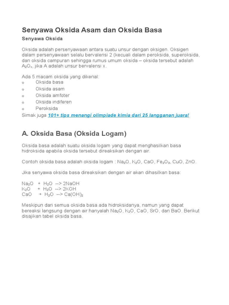 Oksida Asam dan Basa dalam Kimia | PDF