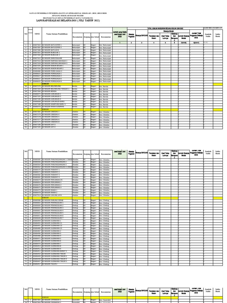 Format Realisasi Bos Bulan Juli Dan Agustus 2022 | PDF