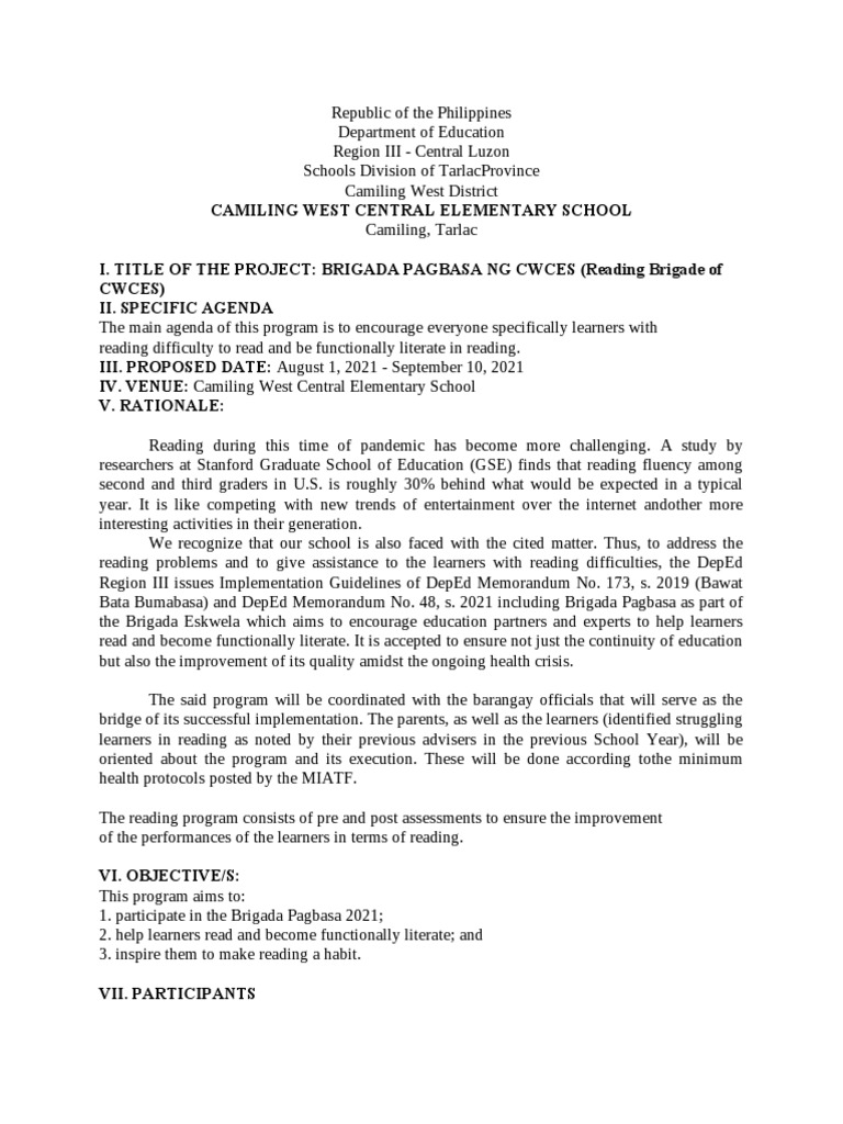 Brigada Pagbasa Proposal | PDF