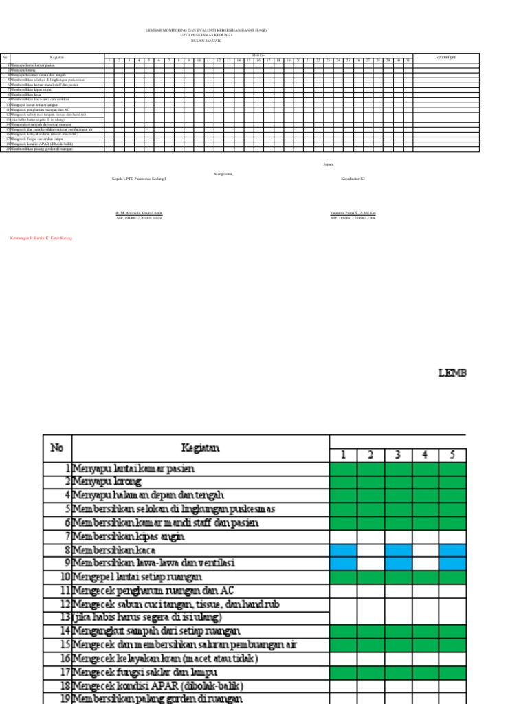 Lembar Monev Kebersihan Bulanan | PDF