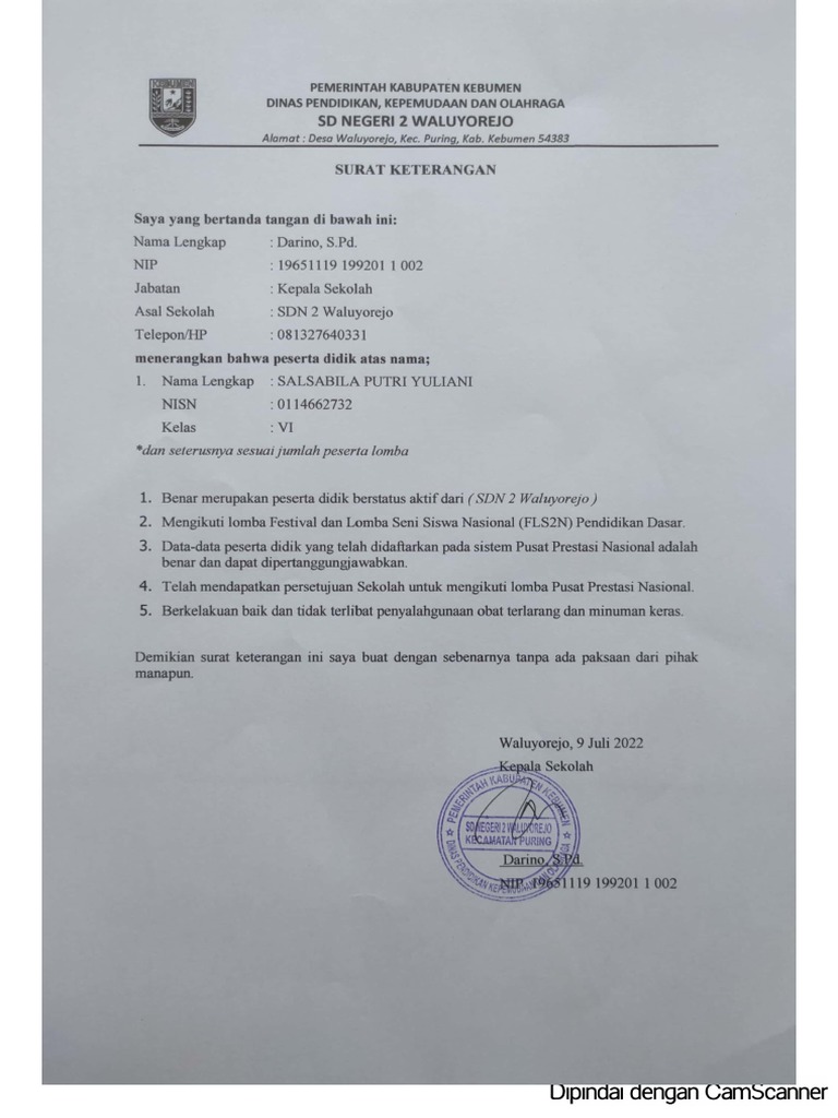 SURAT KETERANGAN FLS2N Ok | PDF