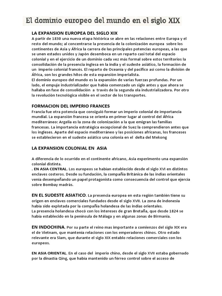 La Expansion Europea Del Siglo Xix | PDF | Colonialismo | Asia
