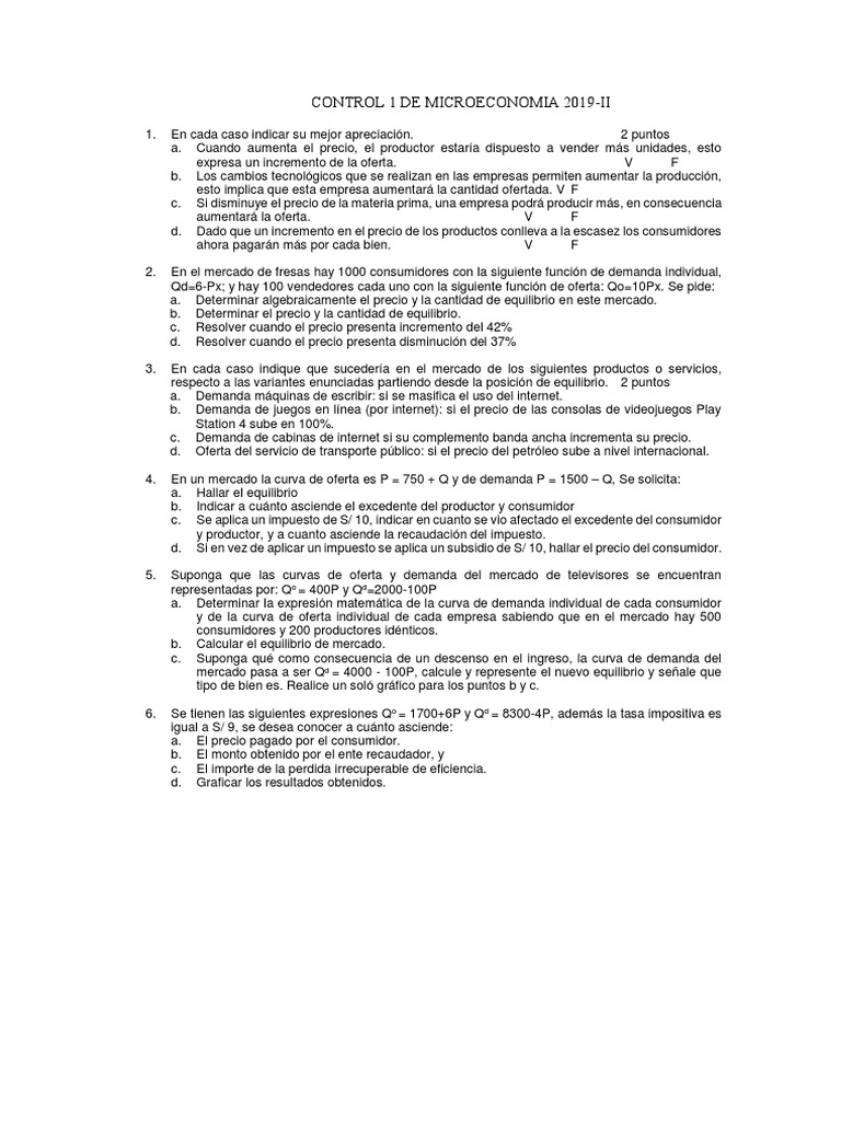 Primera Tarea (PC1) | PDF | Oferta y demanda | Oferta (economía)